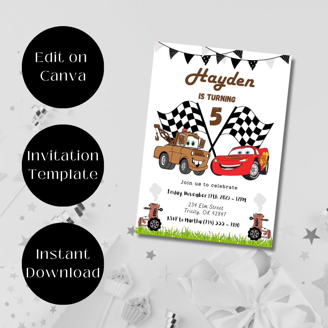 EDITABLE Pixar Cars Birthday Party Invitation, Any Age for DIGITAL and ...