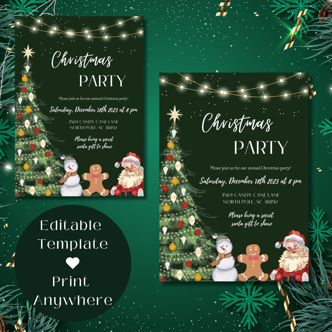 EDITABLE Christmas Party Invitation DIGITAL & PRINTABLE, Christmas Tree ...