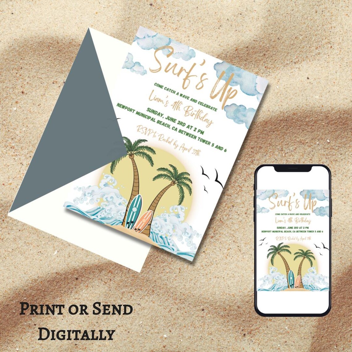 EDITABLE Surfs up Beach Birthday Invitation DIGITAL & PRINTABLE ...