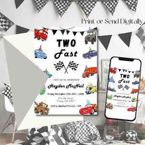 EDITABLE Two Fast Cars Birthday Party 2yo Invitation DIGITAL and PRINT ...