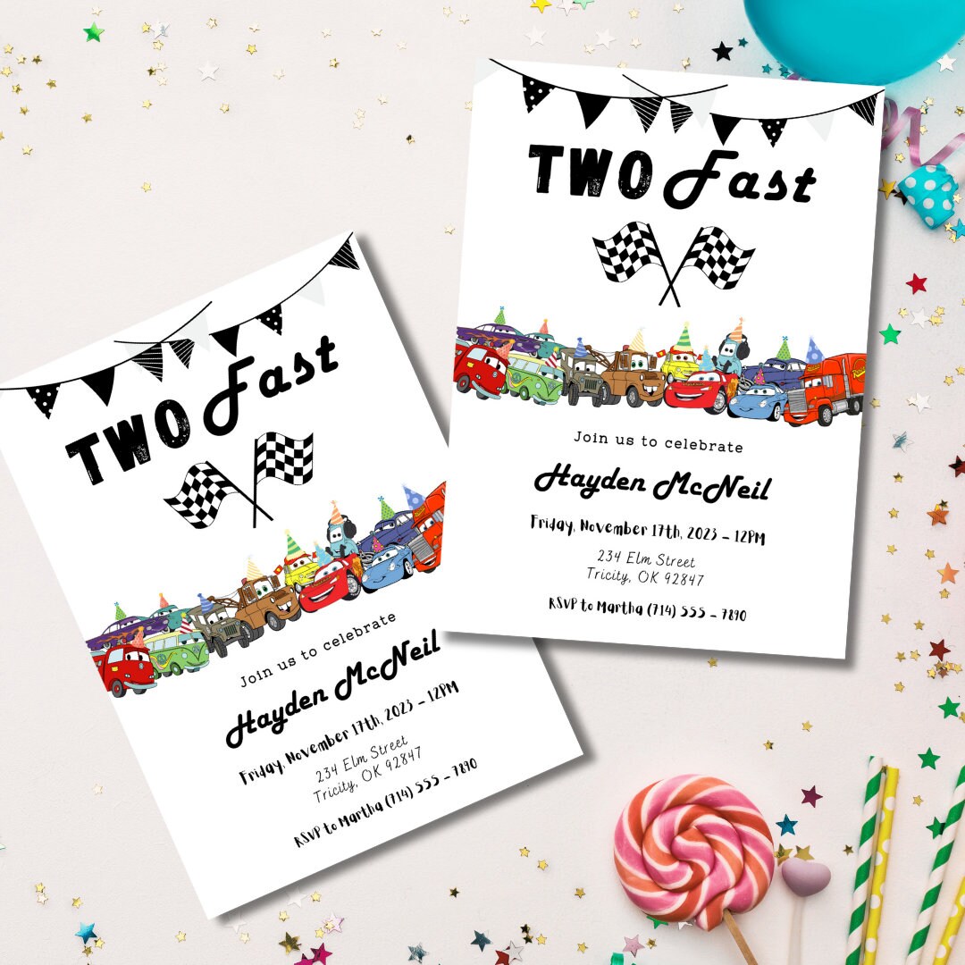 EDITABLE Two Fast Cars Birthday Party 2yo Invitation DIGITAL and PRINT ...