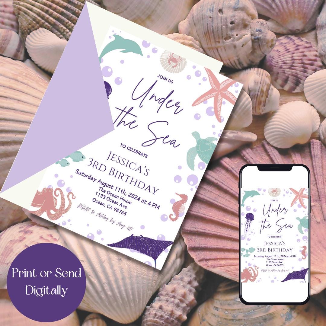 EDITABLE Under the Sea Birthday Party Invitation DIGITAL and PRINT ...
