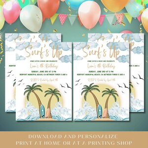 EDITABLE Surfs up Beach Birthday Invitation DIGITAL & PRINTABLE ...