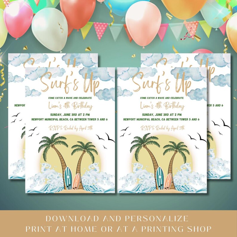 EDITABLE Surfs up Beach Birthday Invitation DIGITAL & PRINTABLE ...