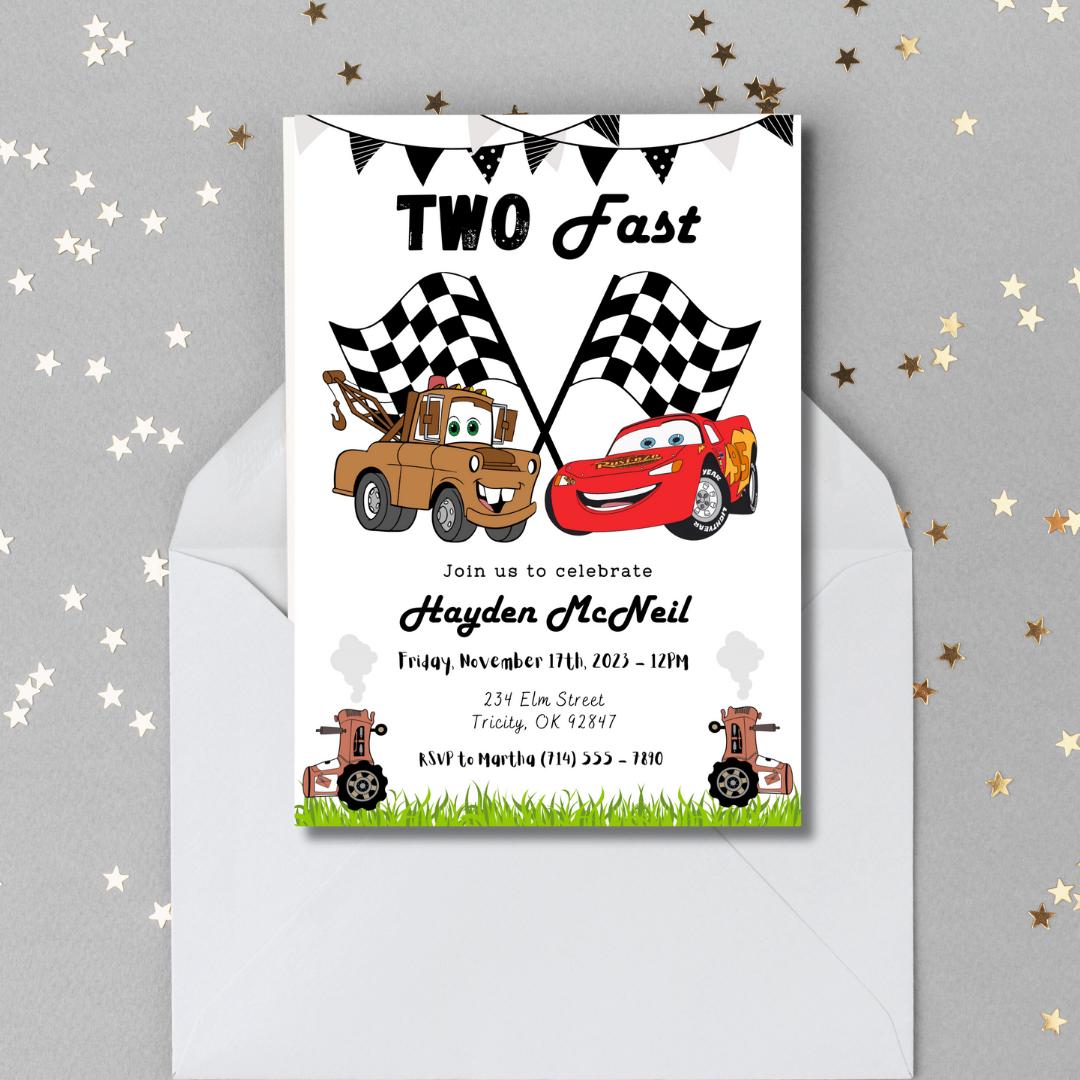 EDITABLE Two Fast Cars Birthday Party 2yo Invitation DIGITAL and PRINT ...