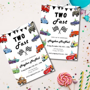 EDITABLE Two Fast Cars Birthday Party 2yo Invitation DIGITAL and PRINT ...