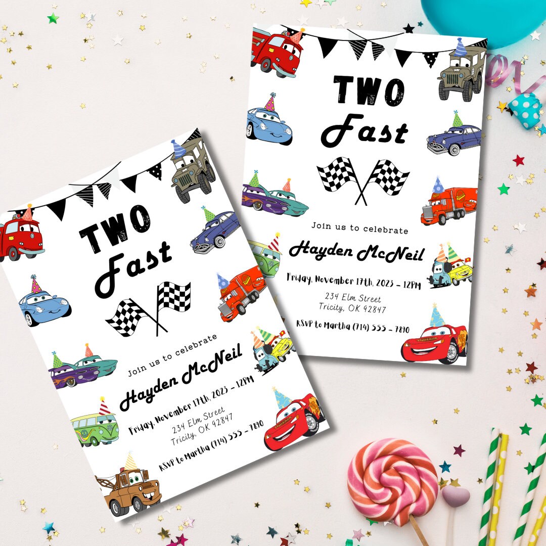 EDITABLE Two Fast Cars Birthday Party 2yo Invitation DIGITAL and PRINT ...