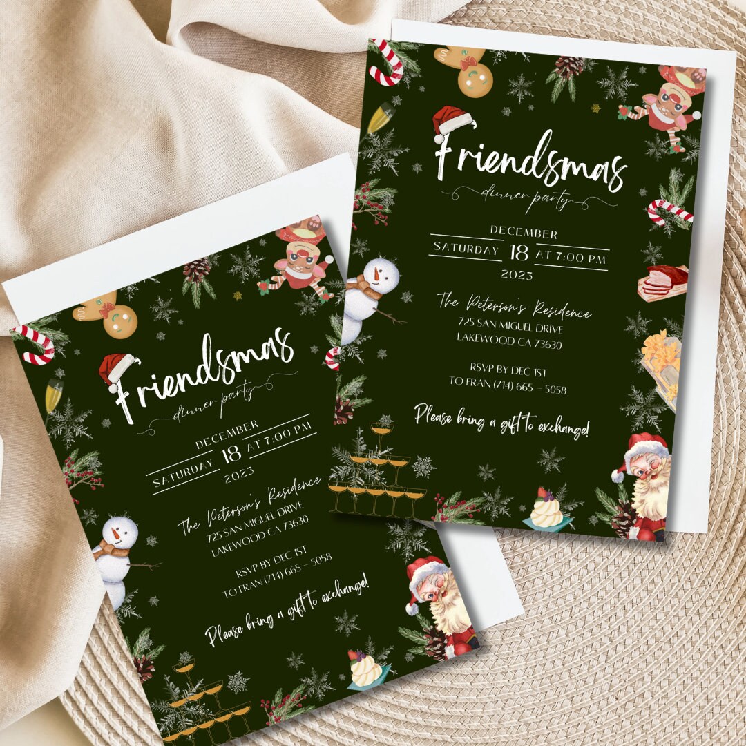 EDITABLE Friendsmas Invitation DIGITAL & PRINTABLE Template, Santa and ...