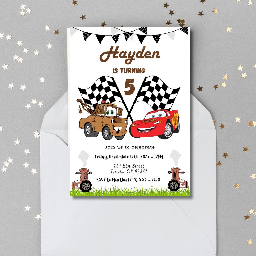 EDITABLE Pixar Cars Birthday Party Invitation, Any Age for DIGITAL and ...
