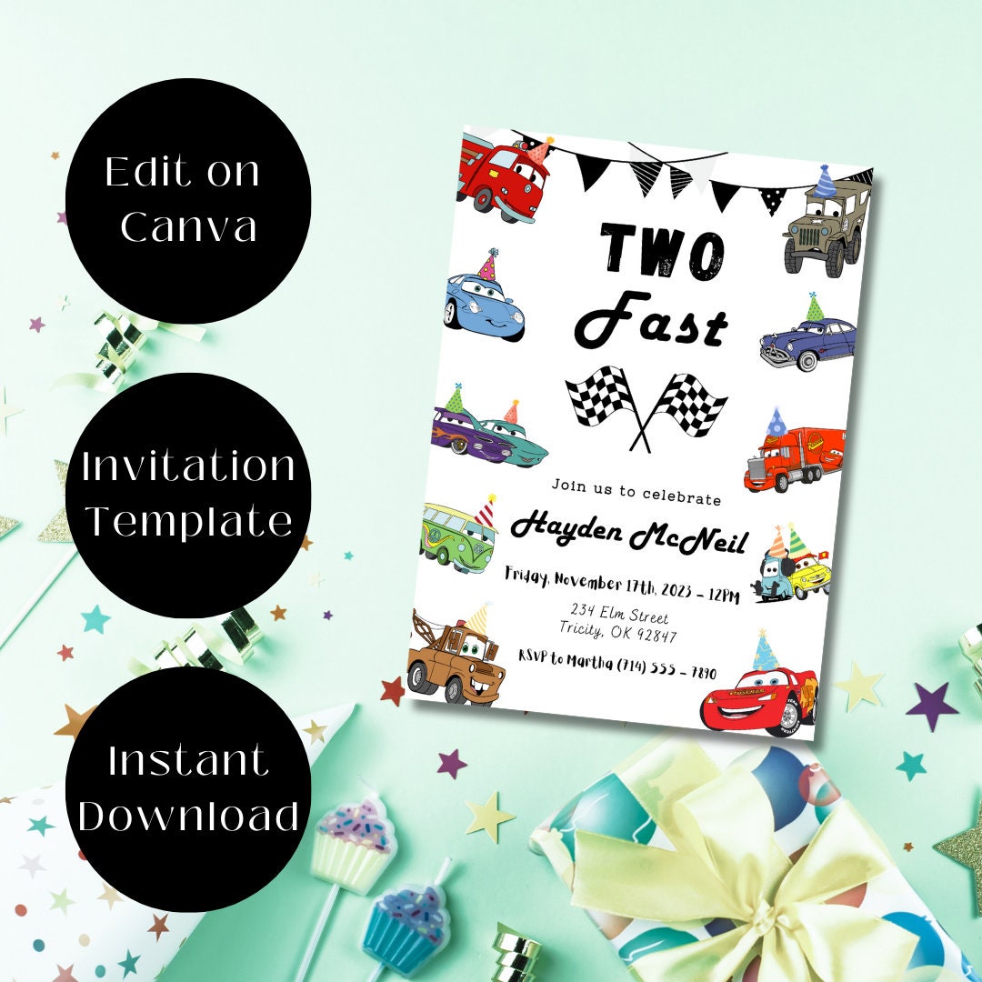EDITABLE Two Fast Cars Birthday Party 2yo Invitation DIGITAL and PRINT ...