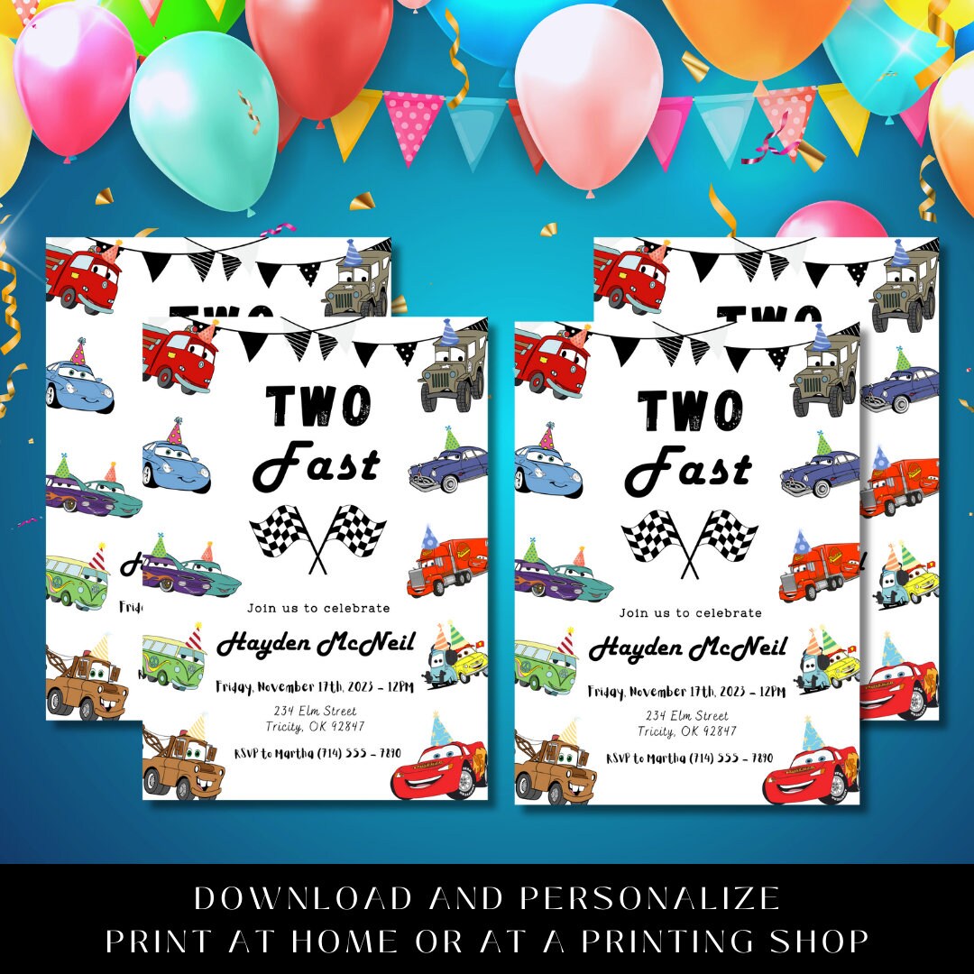 EDITABLE Two Fast Cars Birthday Party 2yo Invitation DIGITAL and PRINT ...