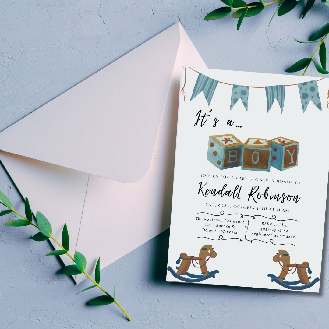 EDITABLE Boy Pony Baby Shower Invitation Template DIGITAL & PRINTABLE ...