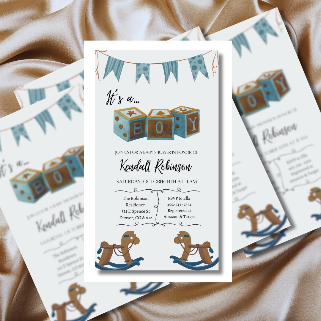DIGITAL Boy Pony Baby Shower Invitation, It’s a Boy Baby Shower Invite ...