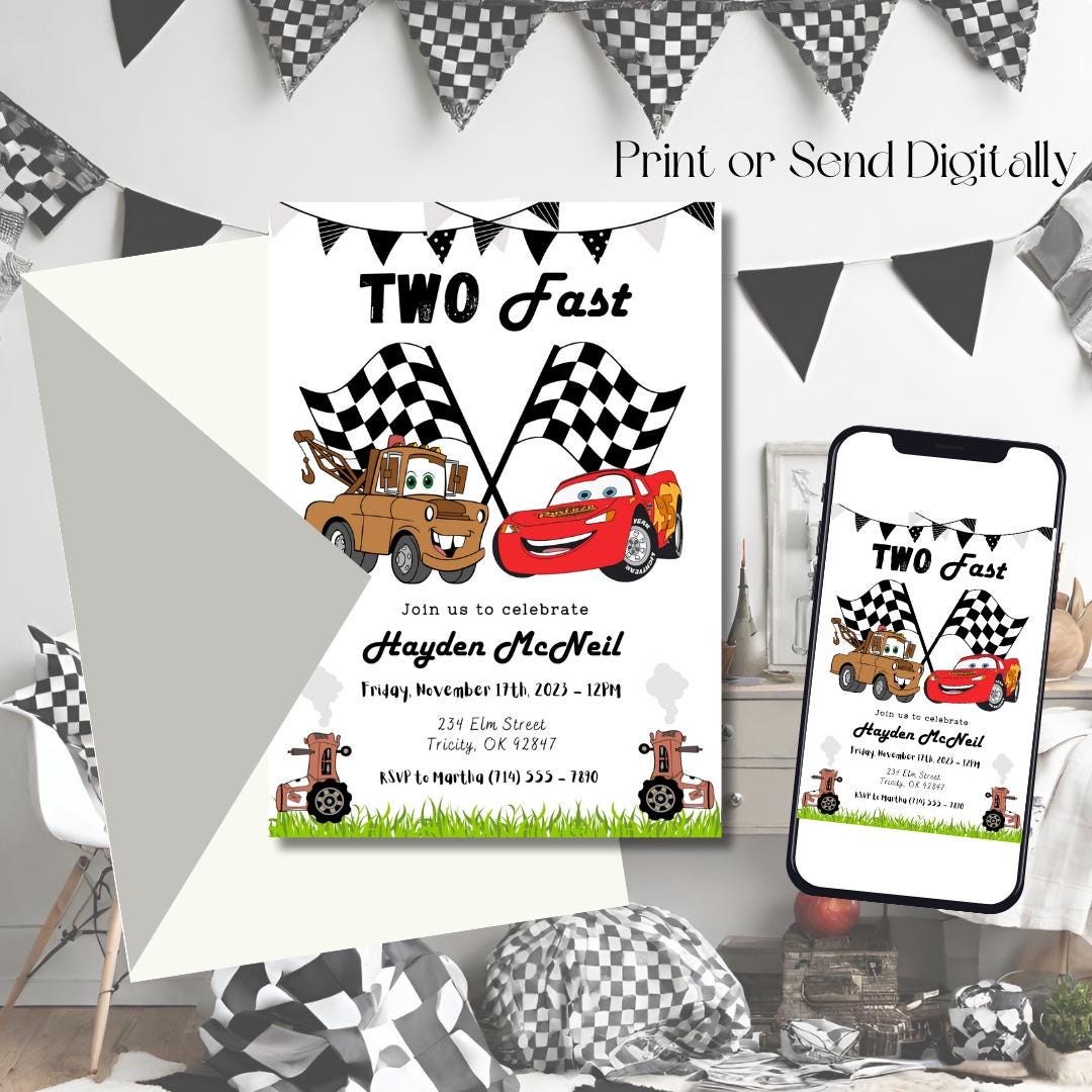 EDITABLE Two Fast Cars Birthday Party 2yo Invitation DIGITAL and PRINT ...