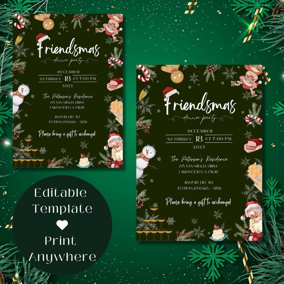 EDITABLE Friendsmas Invitation DIGITAL & PRINTABLE Template, Santa and ...