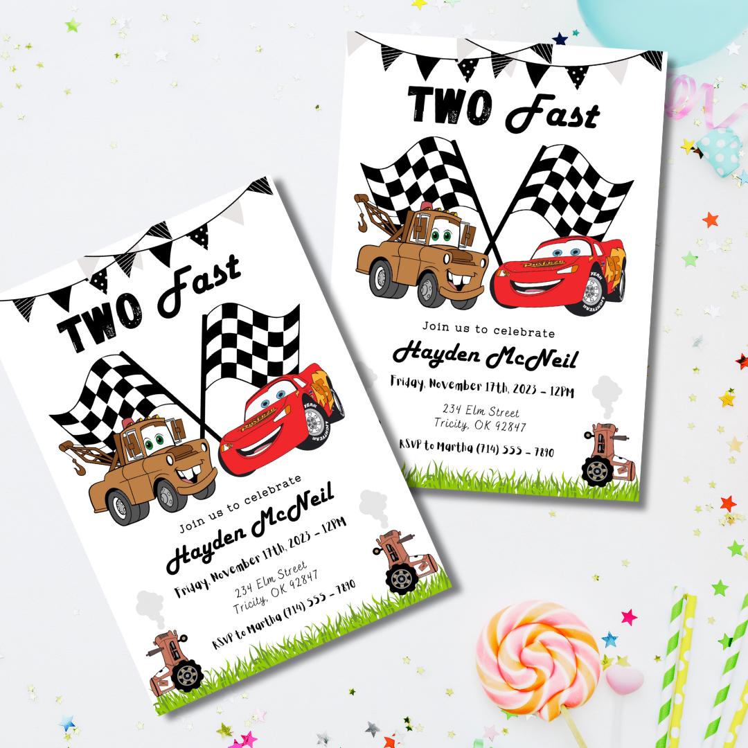 EDITABLE Two Fast Cars Birthday Party 2yo Invitation DIGITAL and PRINT ...