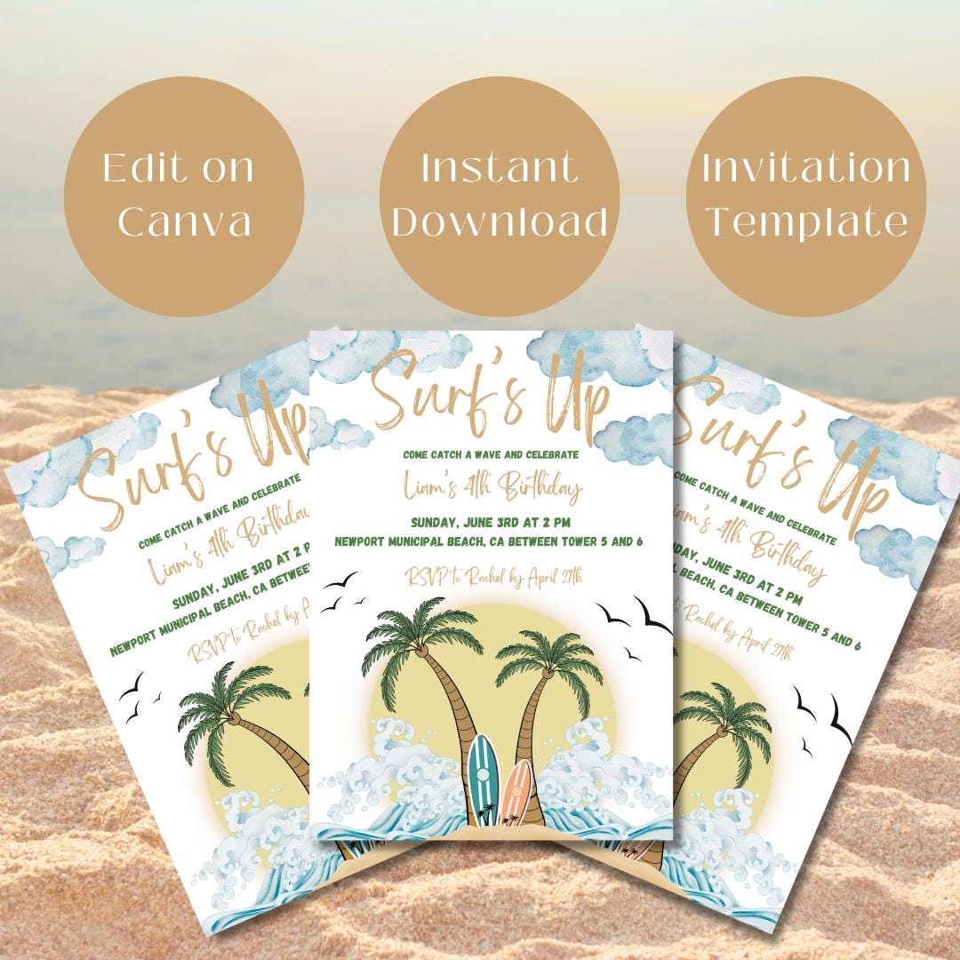 EDITABLE Surfs up Beach Birthday Invitation DIGITAL & PRINTABLE ...