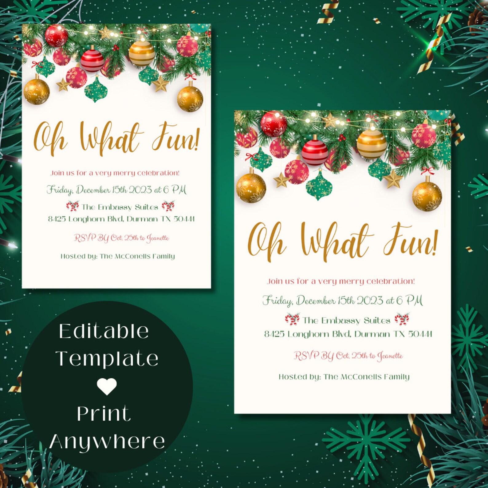 EDITABLE Oh What Fun Holiday Party Invitation DIGITAL & PRINTABLE ...