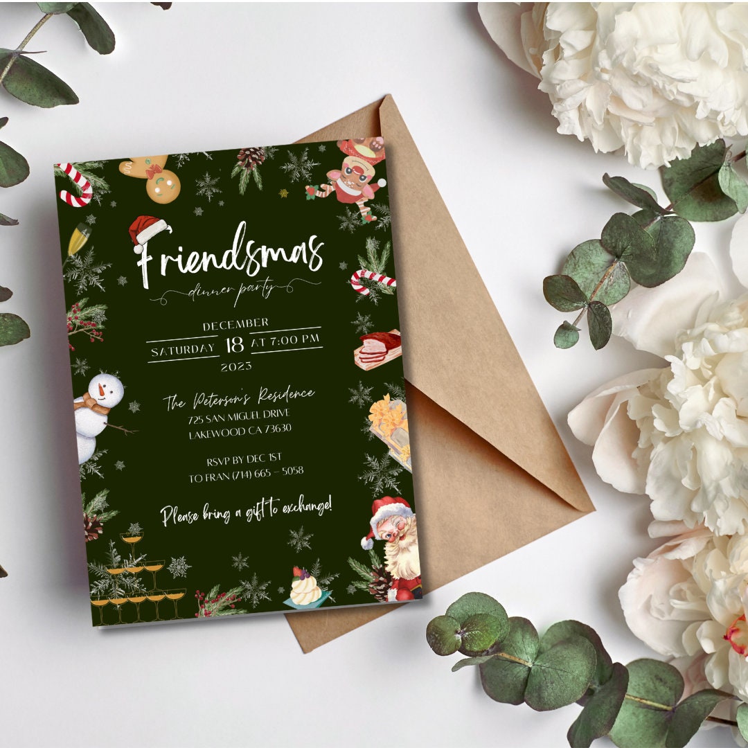 EDITABLE Friendsmas Invitation DIGITAL & PRINTABLE Template, Santa and ...