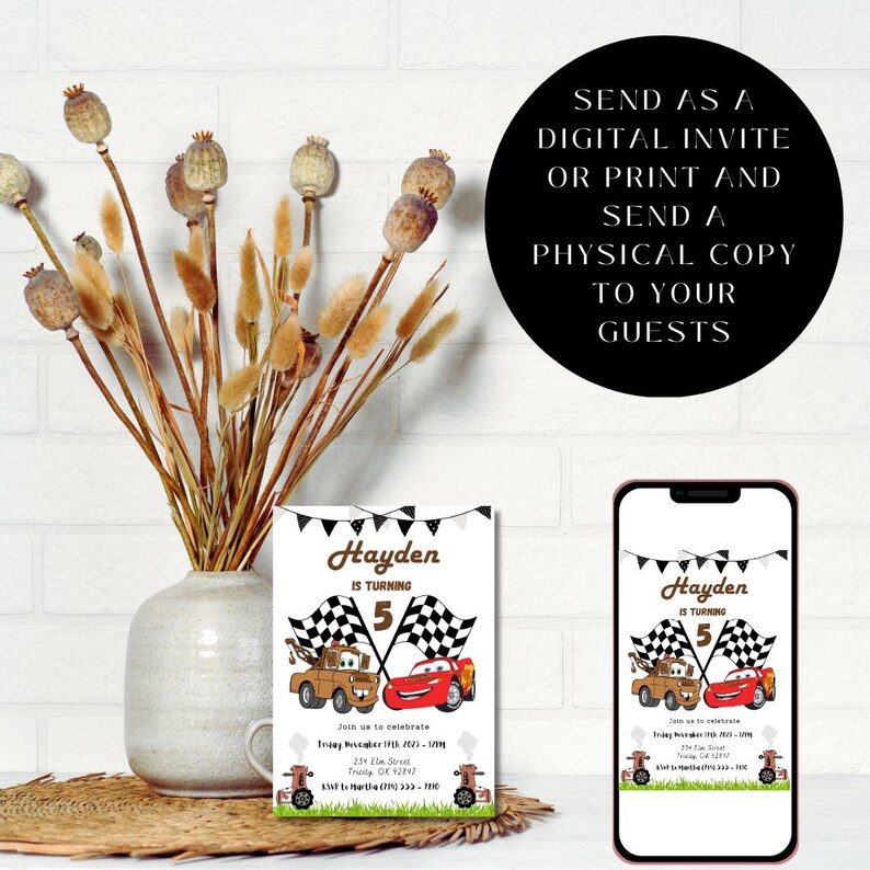 EDITABLE Pixar Cars Birthday Party Invitation, Any Age for DIGITAL and ...