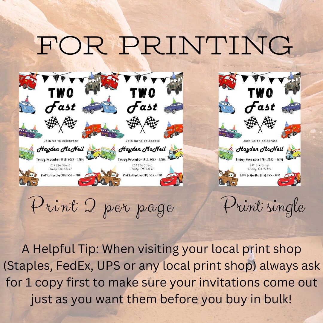 EDITABLE Two Fast Cars Birthday Party 2yo Invitation DIGITAL and PRINT ...