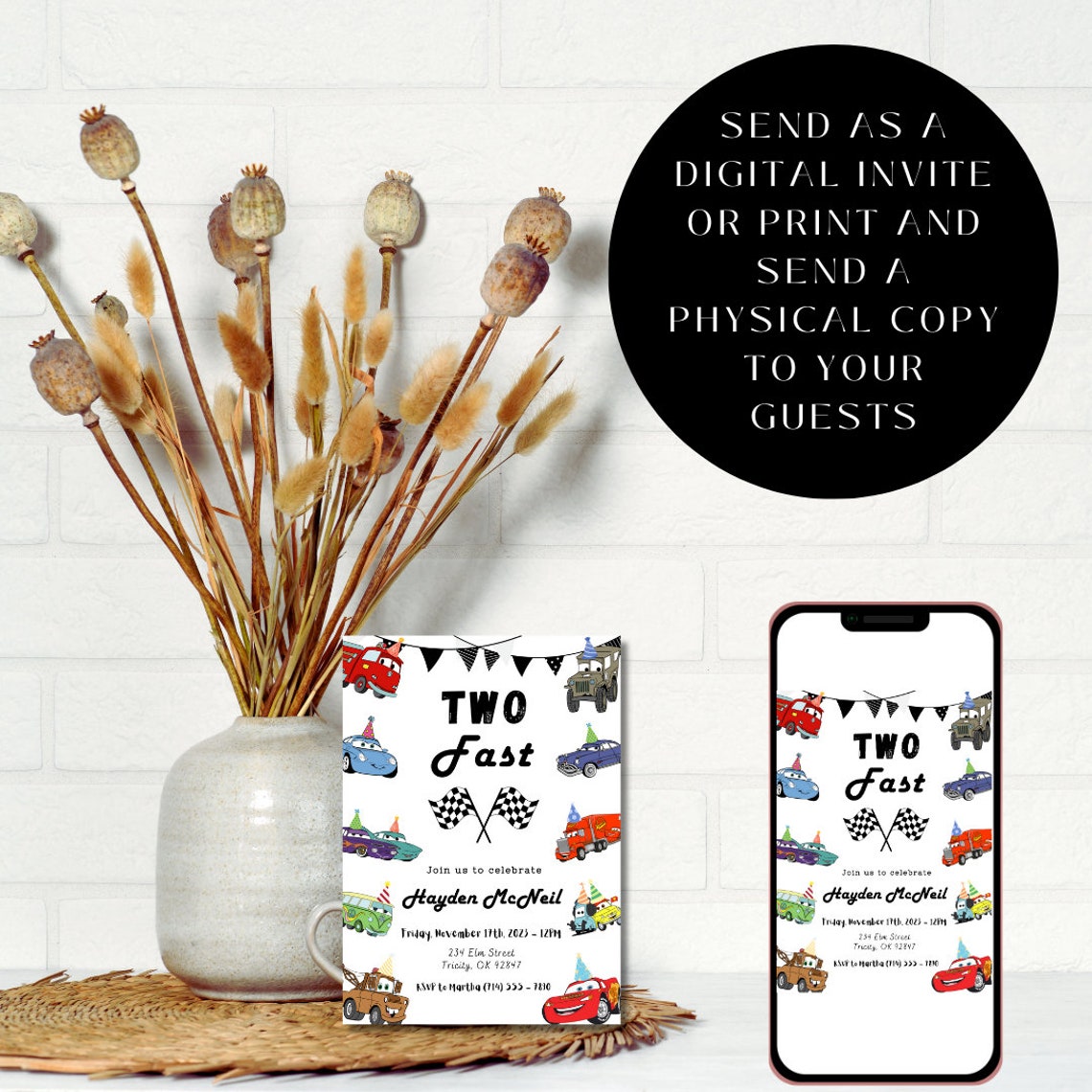 EDITABLE Two Fast Cars Birthday Party 2yo Invitation DIGITAL and PRINT ...