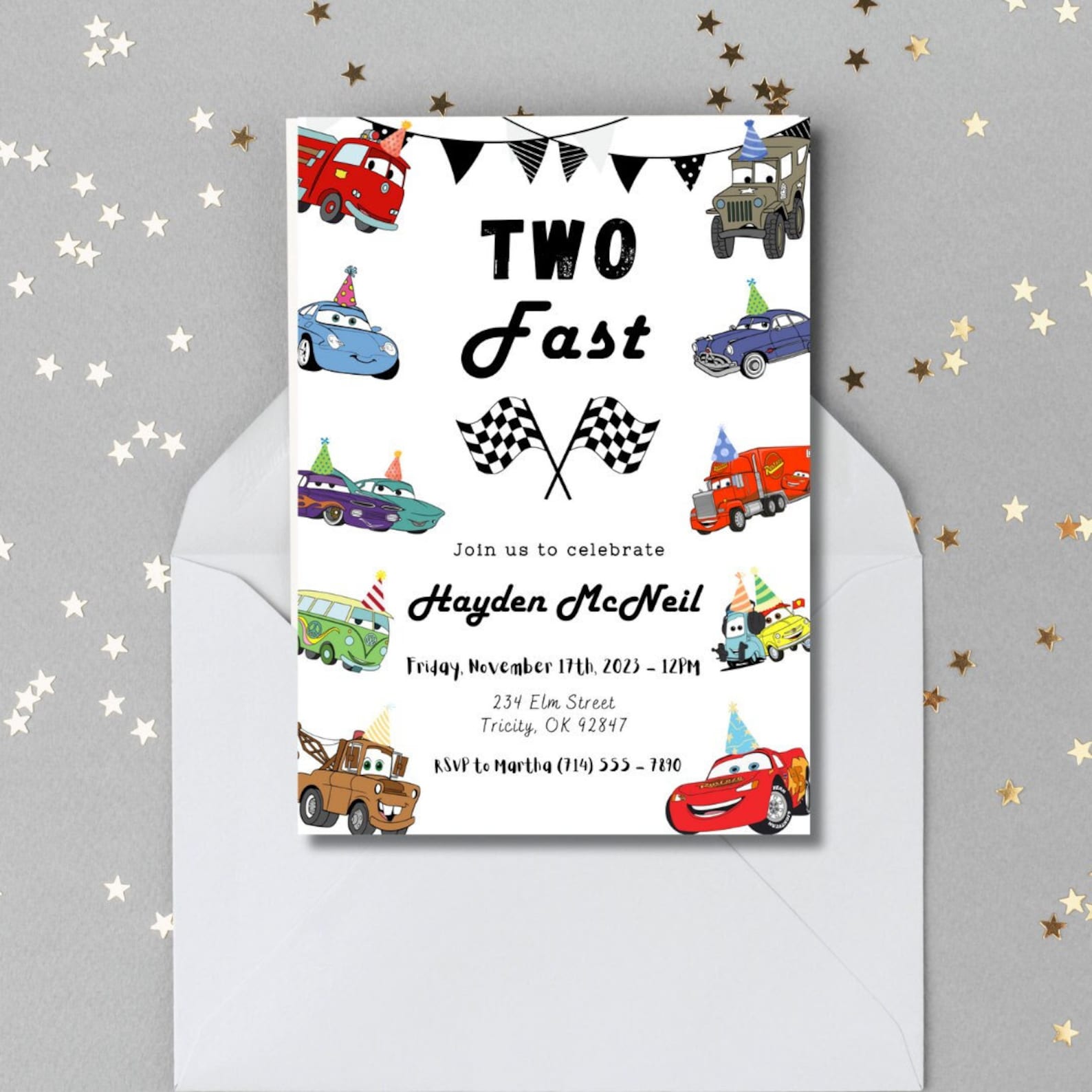 EDITABLE Two Fast Cars Birthday Party 2yo Invitation DIGITAL and PRINT ...