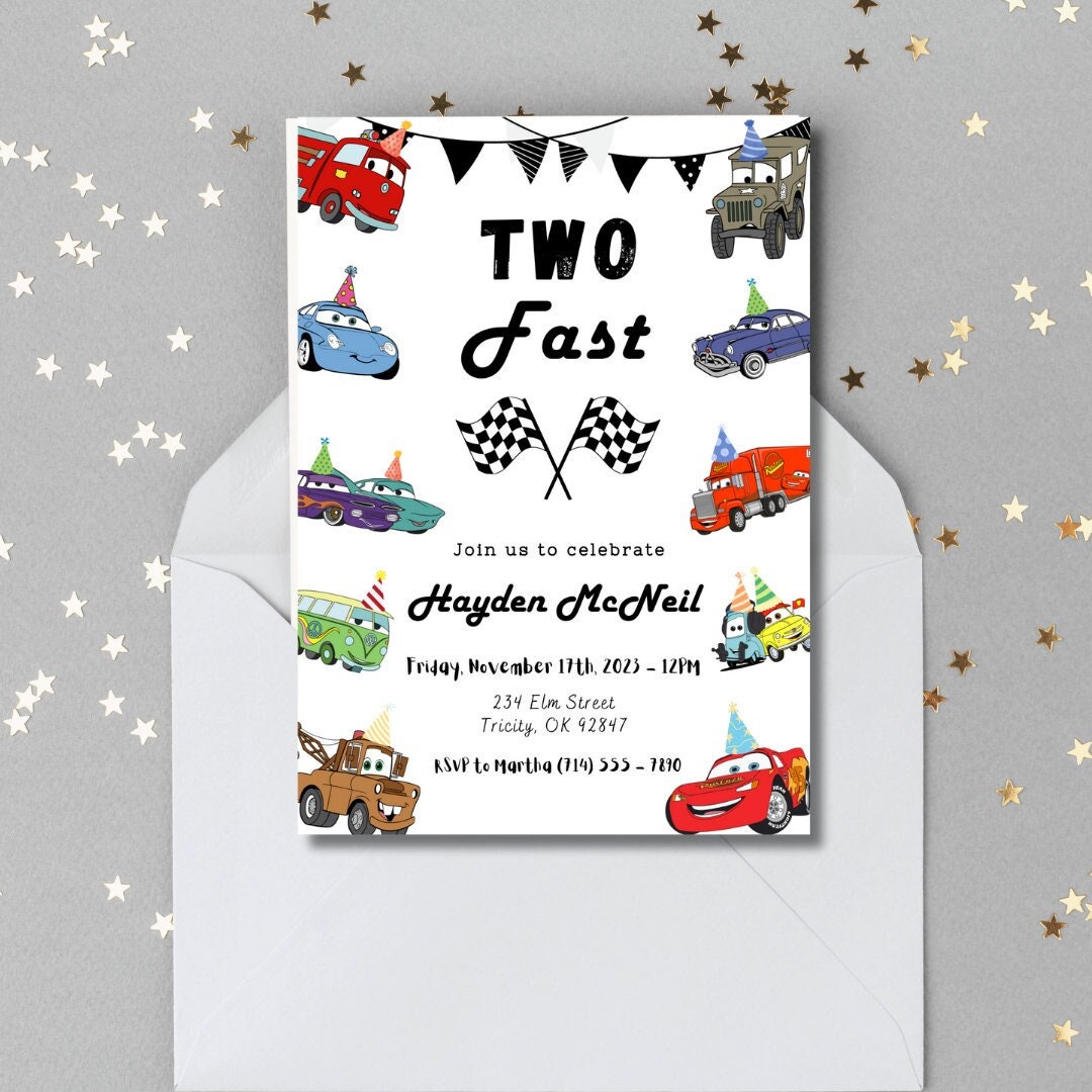 EDITABLE Two Fast Cars Birthday Party 2yo Invitation DIGITAL and PRINT ...