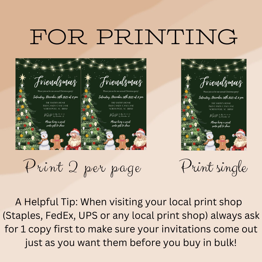 EDITABLE Friendsmas Invitation DIGITAL & PRINTABLE Template, Evergreen ...