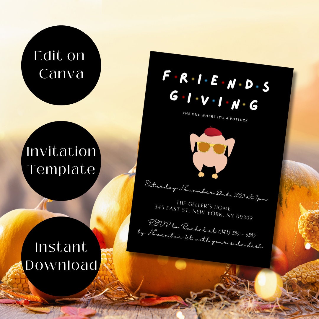 EDITABLE Friends Friendsgiving Dinner Invite DIGITAL & PRINTABLE, Funny ...