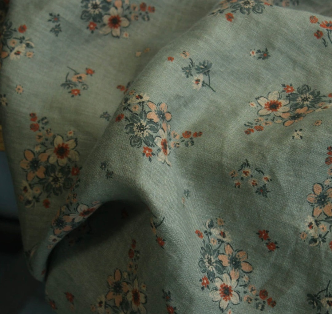 Print Floral Linen Fabric by the Yard - Etsy
