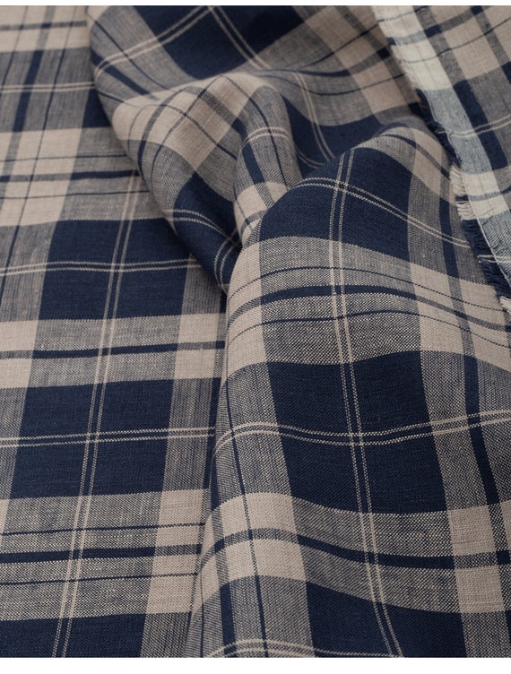 Plaid Linen Fabric by the Yard | Etsy