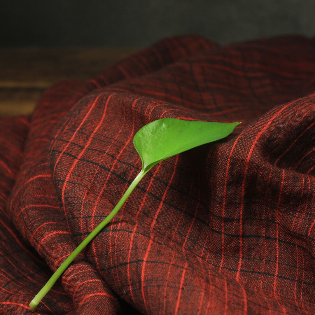 Plaid Yarn Dyed Linen Fabric by the Yard - Etsy