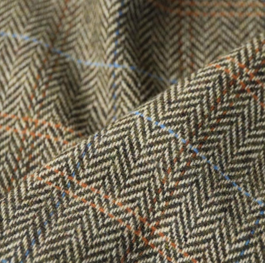 Plaid Herringbone Wool Fabric by the Yard - Etsy