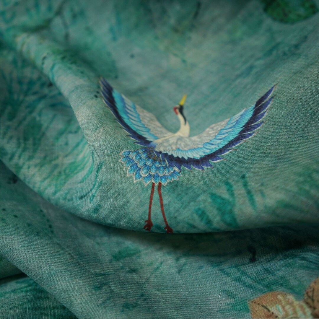 Crane Print Ramie Fabric by the Yard - Etsy