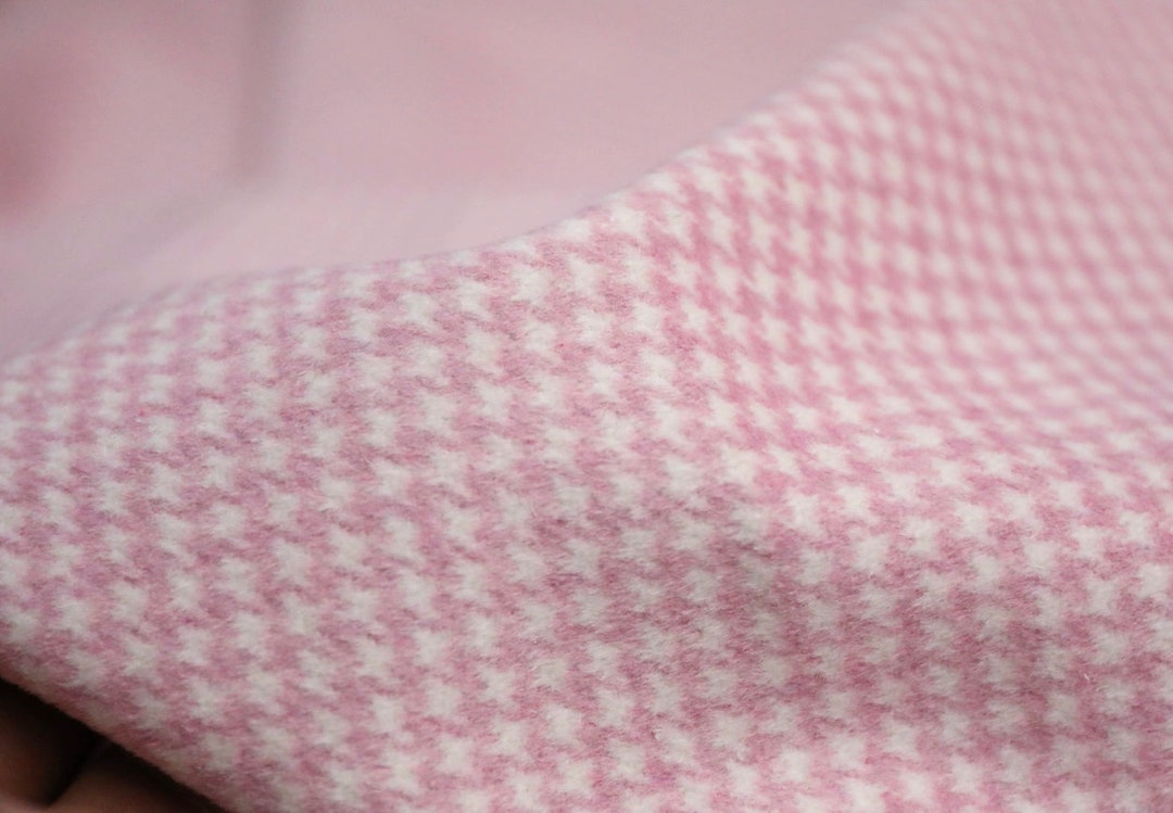Pink Houndstooth Wool Fabric by the Yard - Etsy