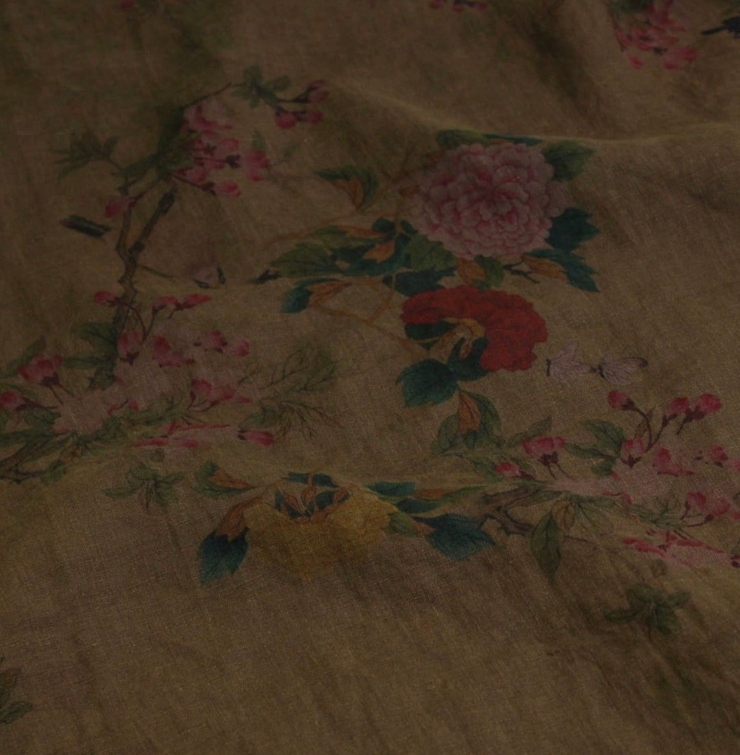 Print Floral Linen Fabric by the Yard - Etsy