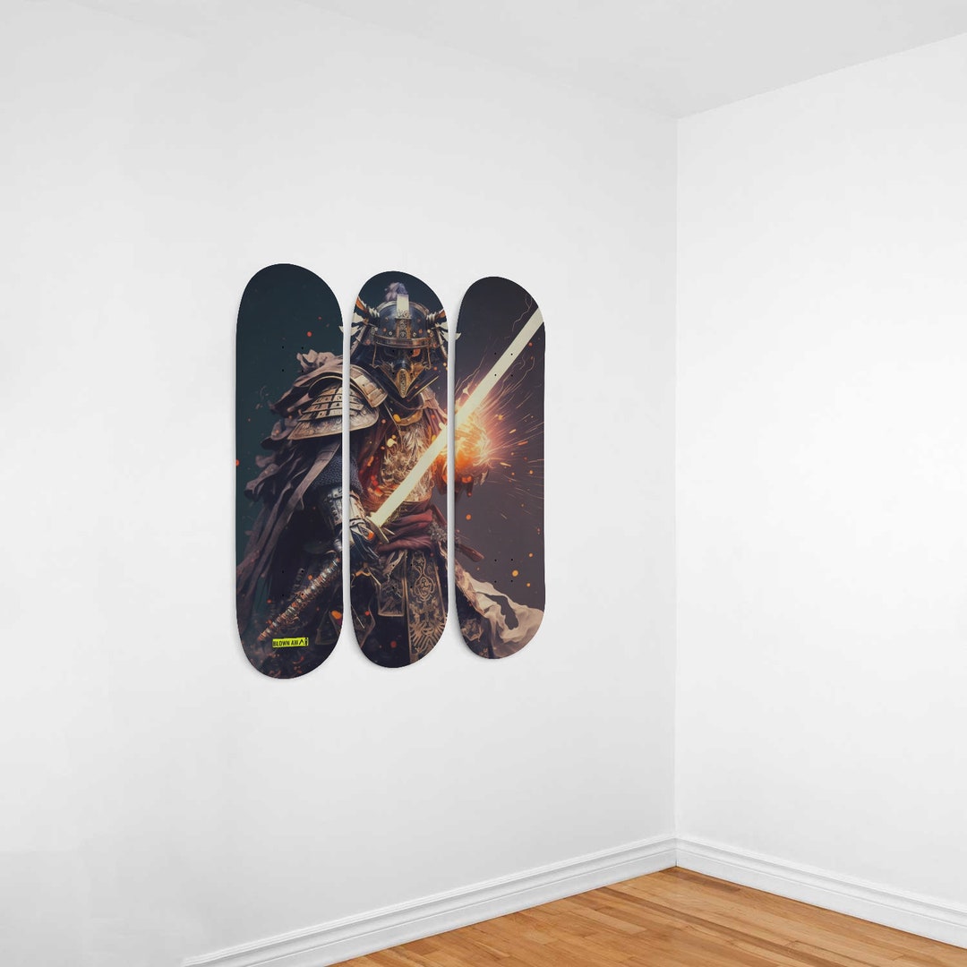 Samurai Warrior Waving A Laser Sword Triple Skateboard Wall Art - Made ...