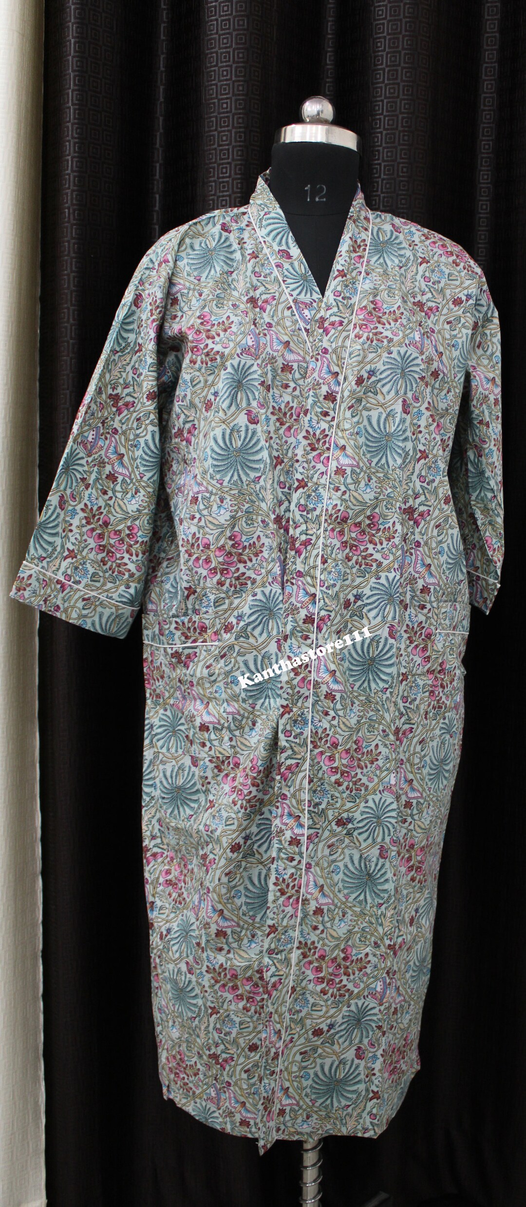 Butterfly Print Kimono Hand Block Printed Cotton Kimono Bath Robe ...