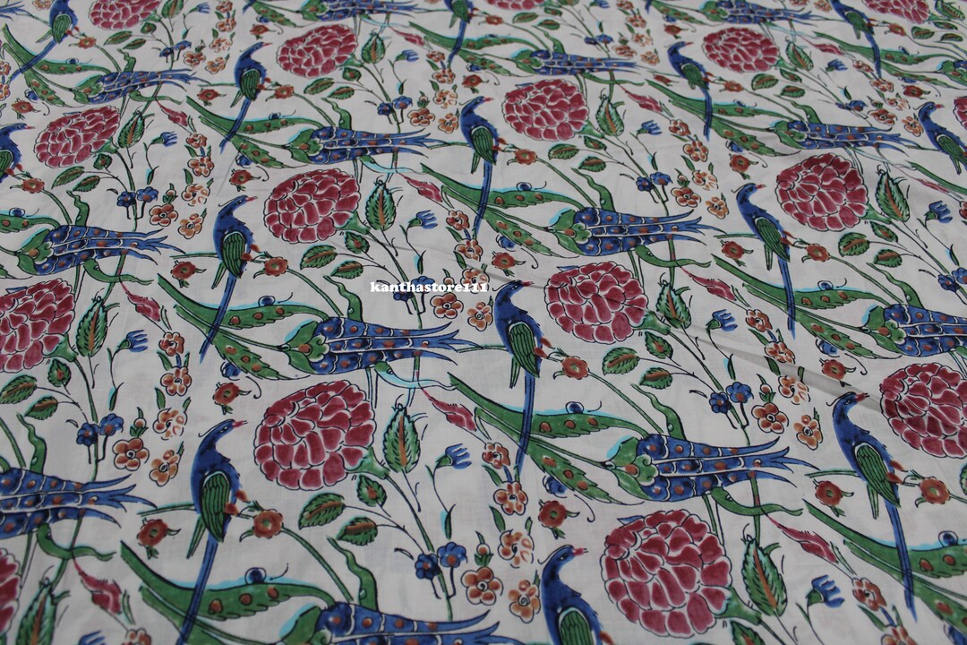 Peacock Print Fabric by the Yard Indian Cotton Fabric Boho Home Décor ...