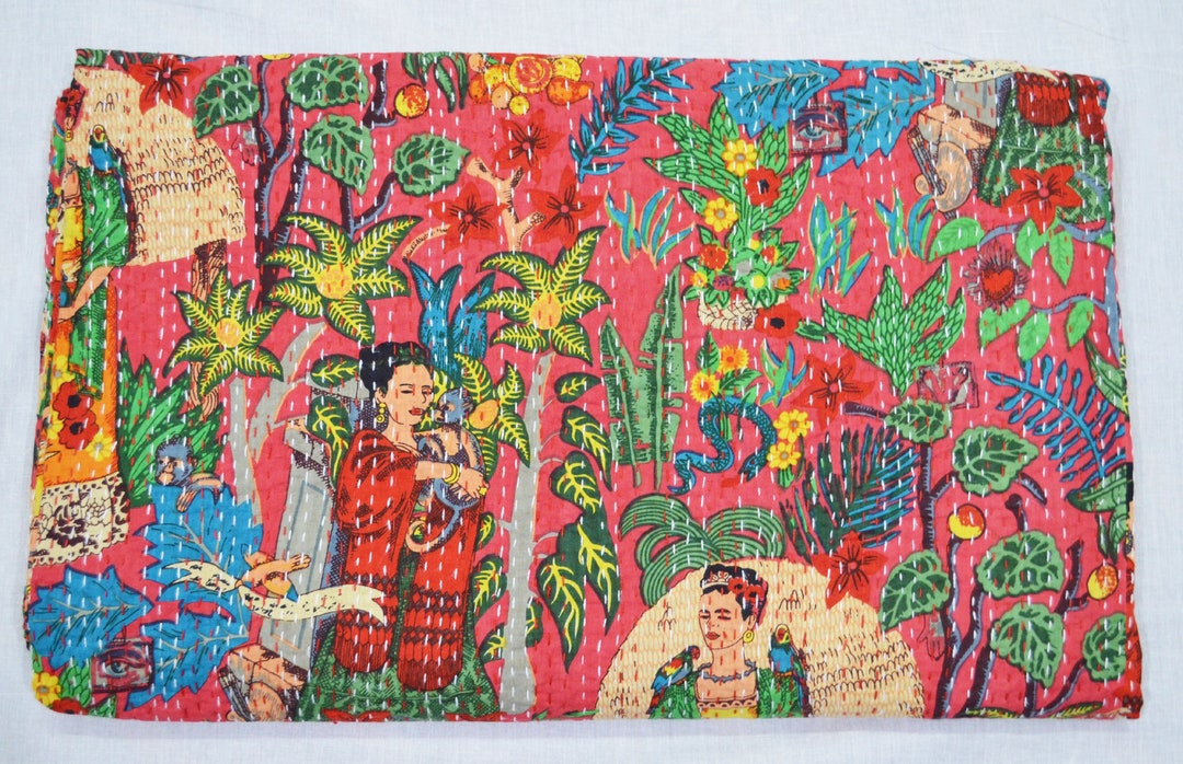 Kantha Bedspread Handmade Indian Bed Cover Kantha Quilt Queen Kantha ...