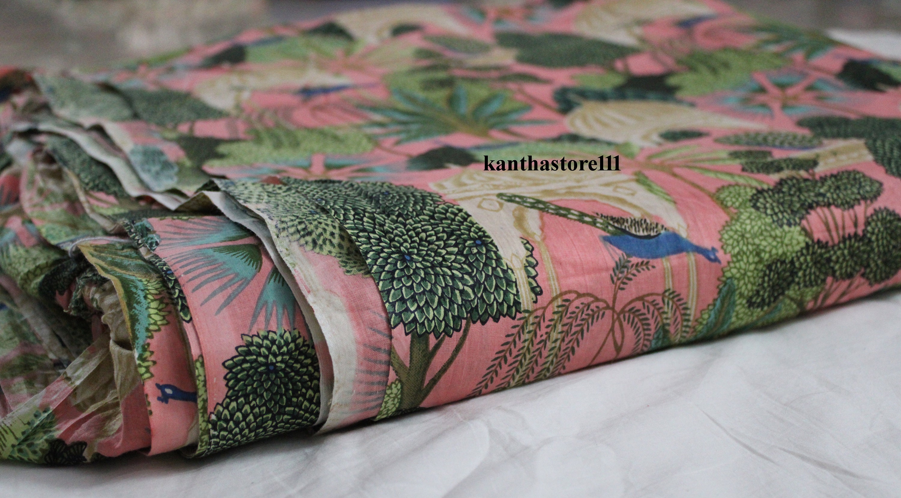 Peacock Print Fabric, Handmade Fabric, Cotton Fabric, Fabric by the ...