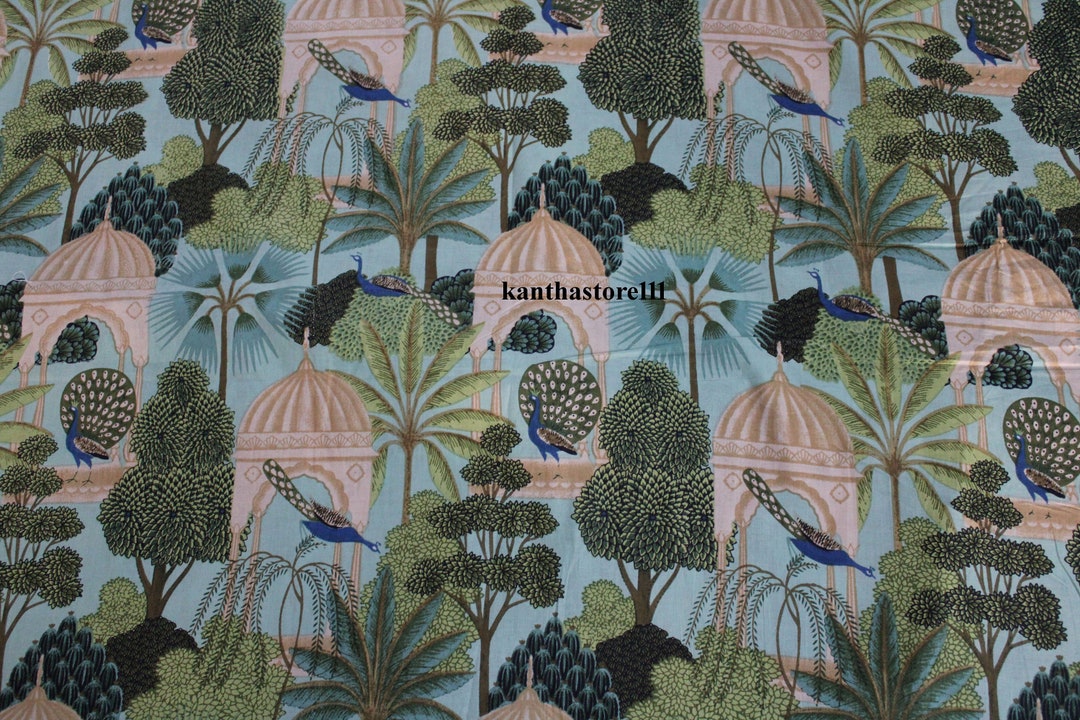 Peacock Print by the Yard Fabric, Handmade Fabric, Indian Fabric ...