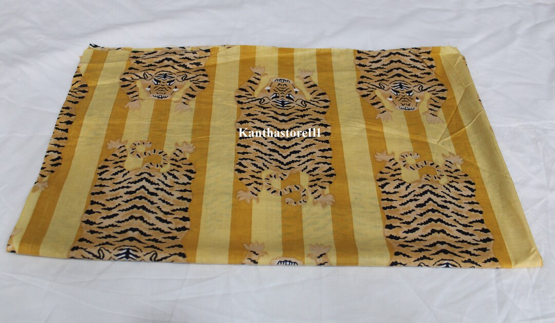 Yellow Tiger Print by the Yard Fabric Handmade Cotton Striped Fabric ...