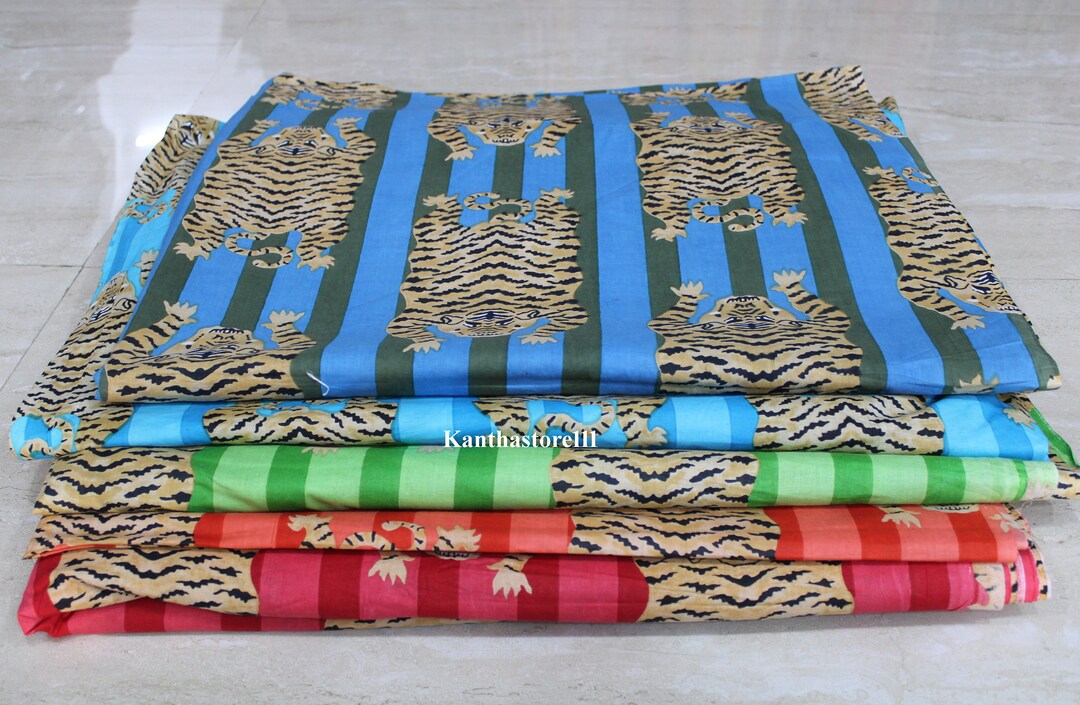 Tiger Block Print Fabric Wholesale Cotton Fabric Handmade Fabric by the ...