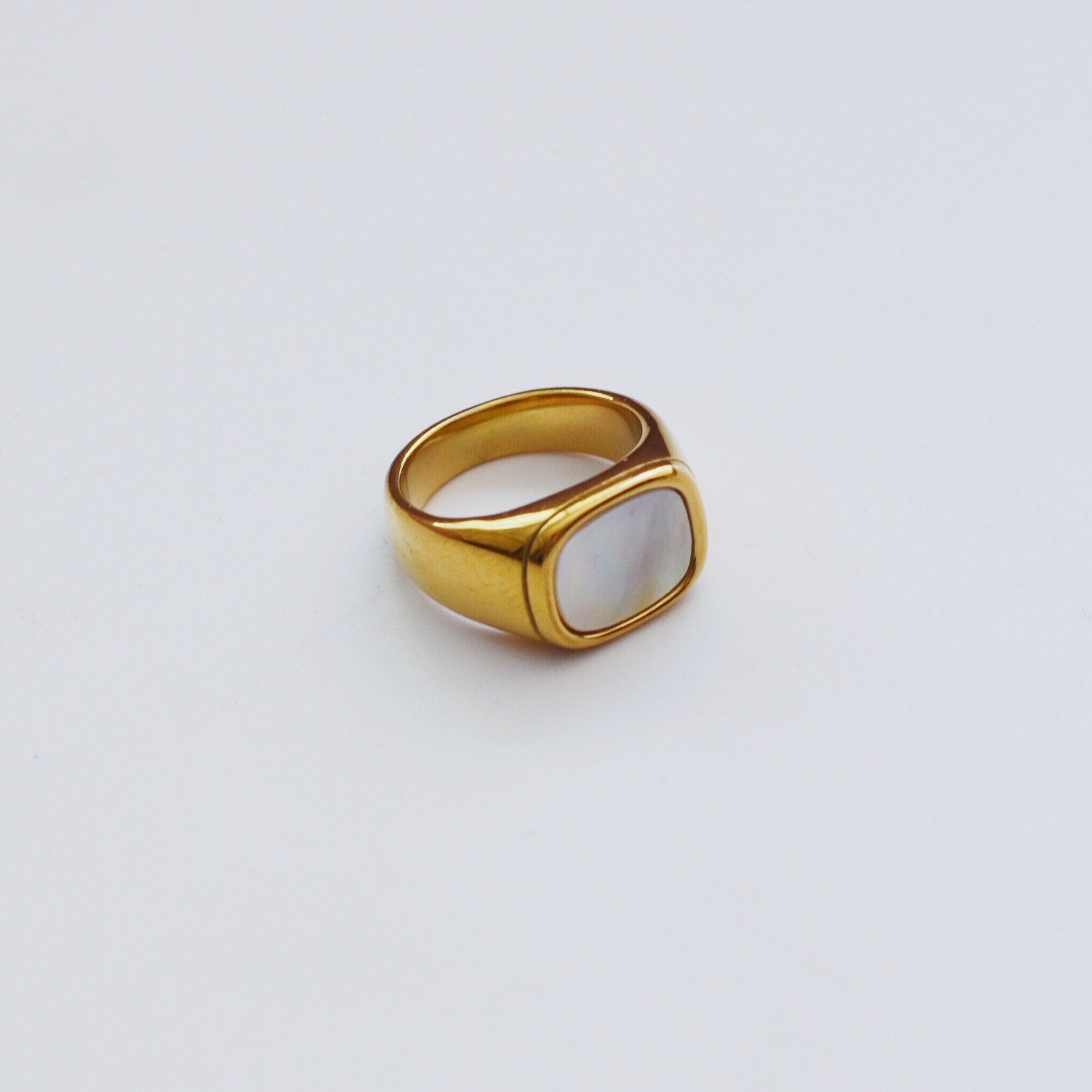 18K Gold Plated Squared White Signet Ring MOP Mother Of Pearl | Etsy