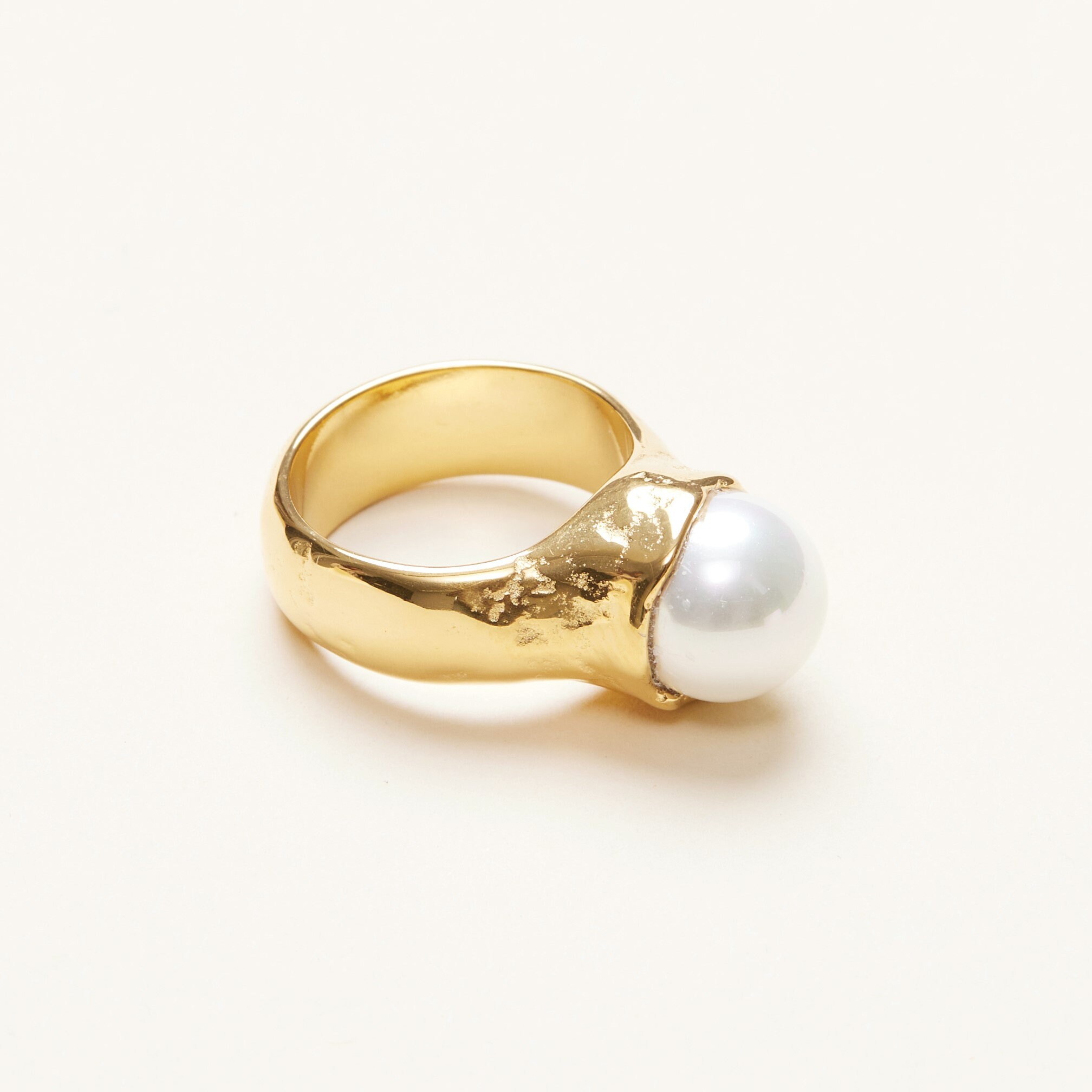 18K Gold Plated Pearl Signet Ring, Vintage Styled Statement Ring, Women ...