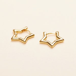 18K Gold Over Titanium Star Shaped Hoop Earrings, Silver Posts, Women ...