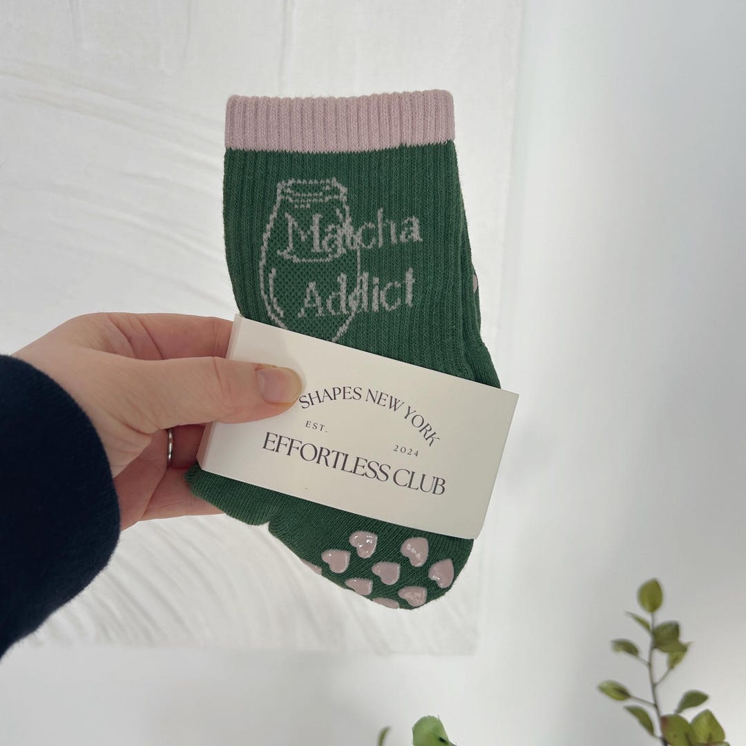 Effortless Club Grip Socks, Matcha Addict Crew Half Calf Non-slip Socks ...