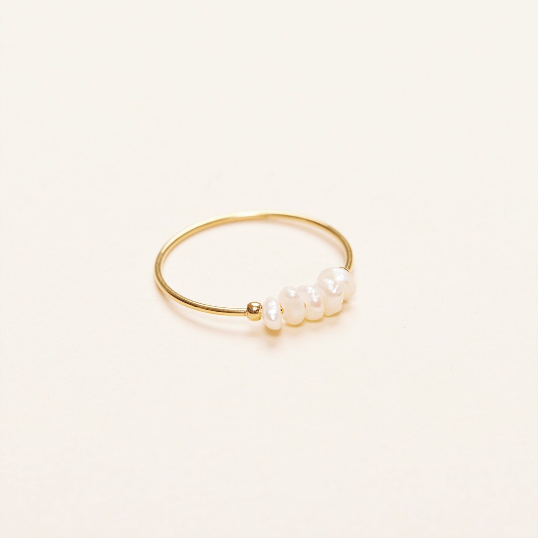 18K Gold Plated Mini Freshwater Pearl Ring, Natural Pearls, Women ...